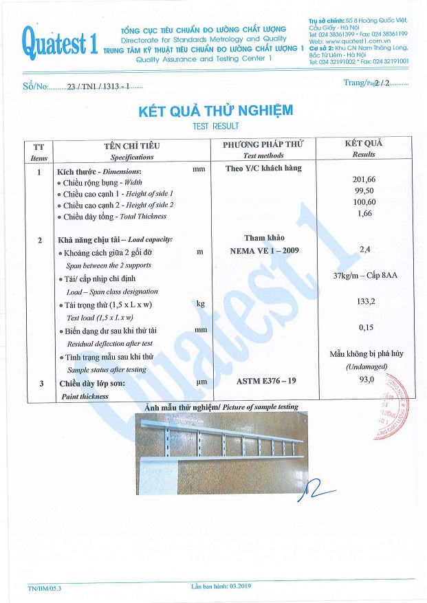 CABLE TRAY LADDER TEST RESULTS